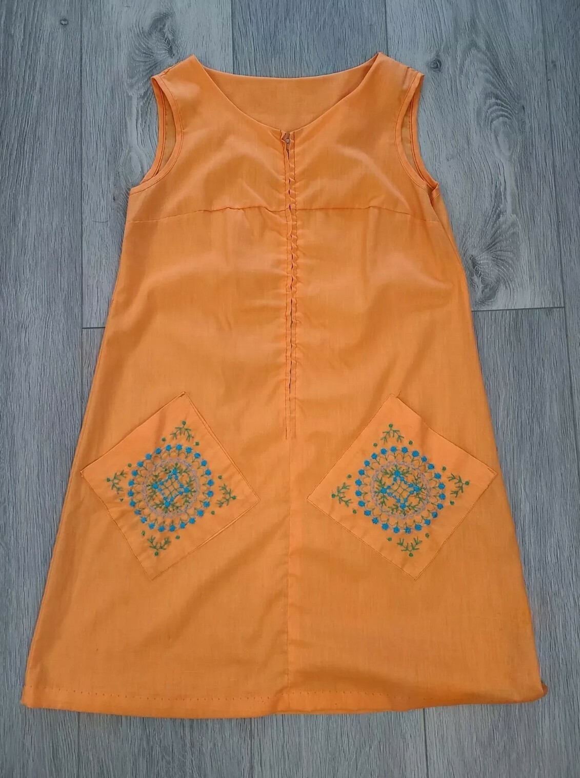 Vintage Dress 1960s Orange Smock With Embroidered Boh… - Gem