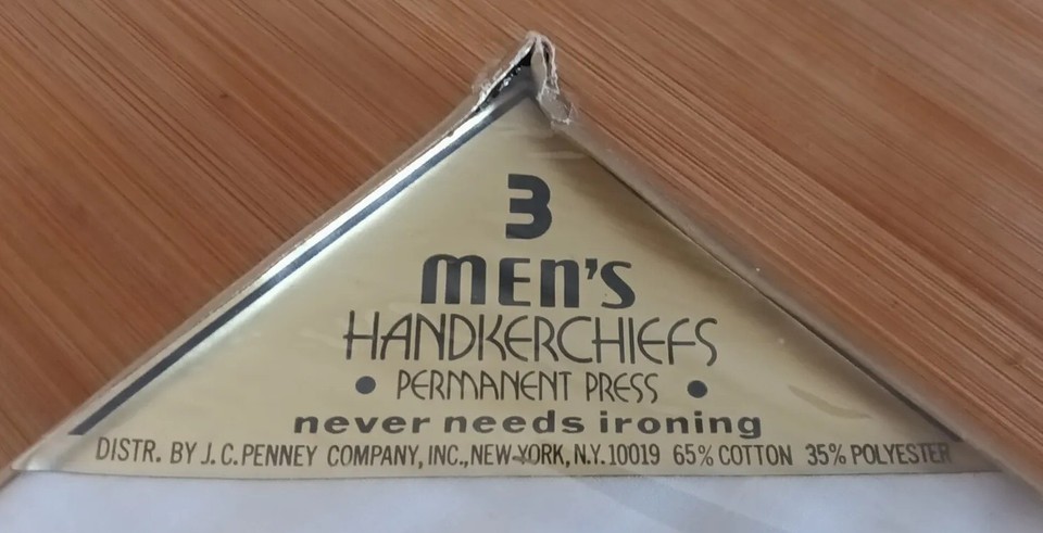 Vintage JC Penney Pkg Of 3 No Iron Handkerchiefs Cotton Poly Blend | eBay