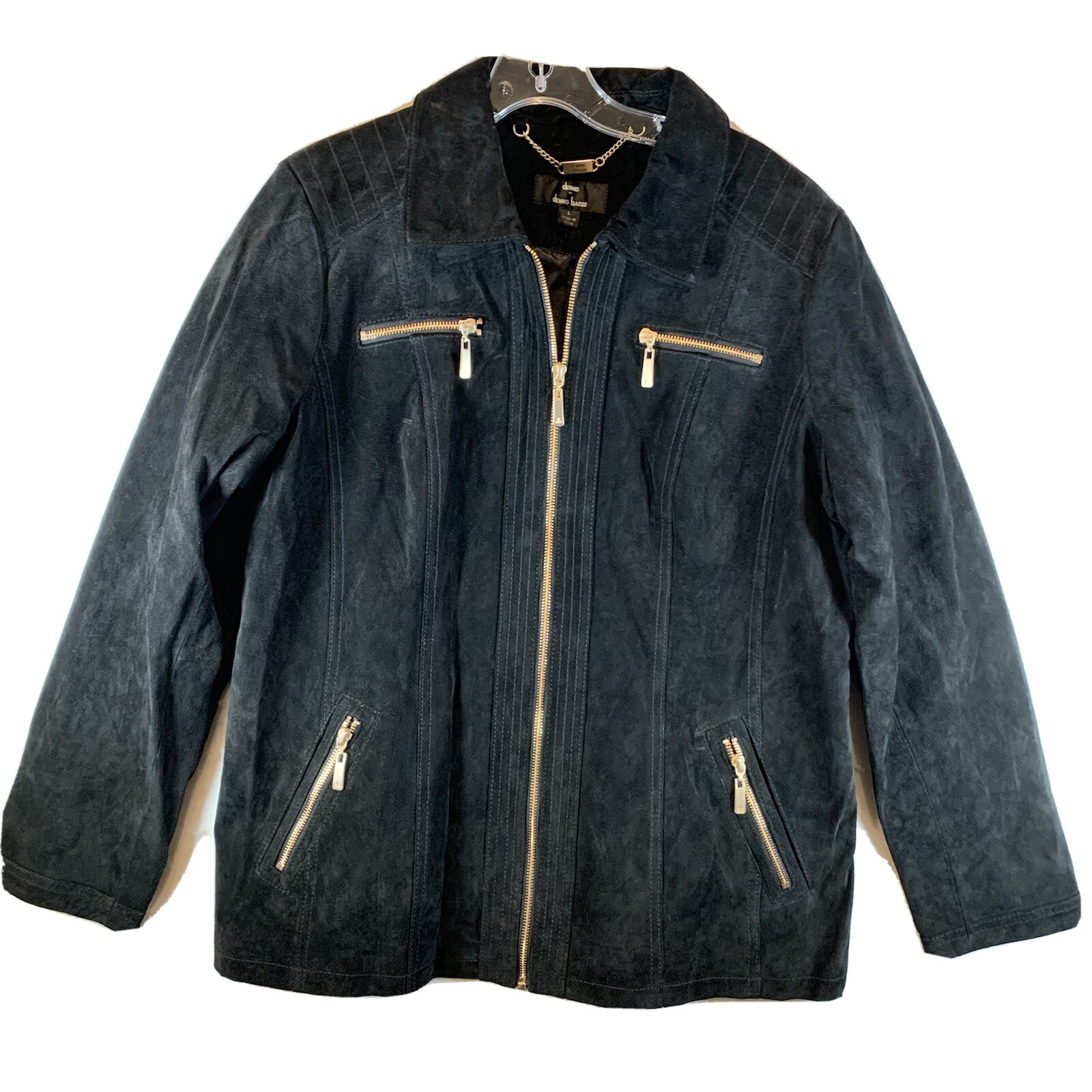 Dennis Basso Suede Leather Jacket Size Large Black Fu… - Gem