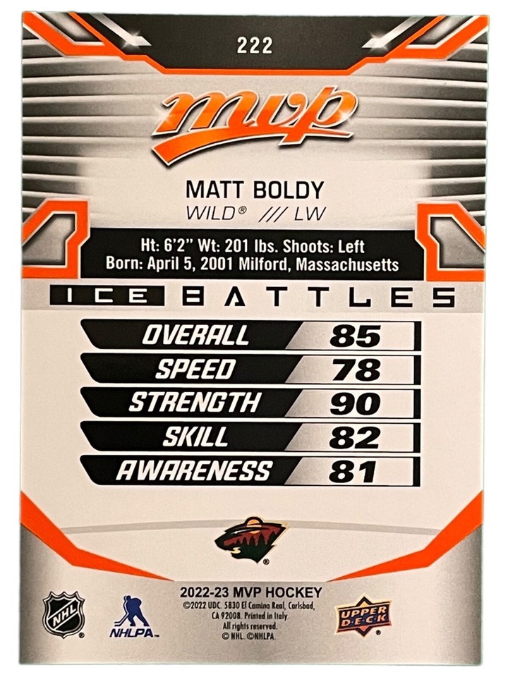 2022-23 Upper Deck MVP - Ice Battles - SP ! Matt Boldy RC | eBay