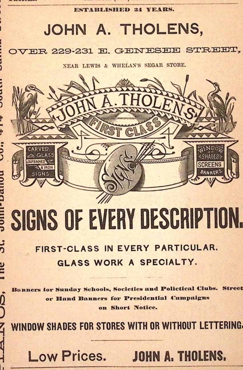1895 John A Tholens Signs of Every Description Syracuse NY Print Ad | eBay