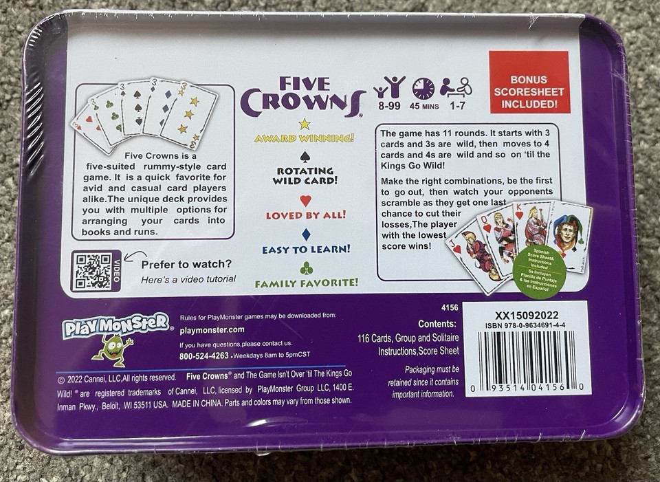 Five Crowns Card Game 5 Suites Classic Family Party Rummy Style Play In ...