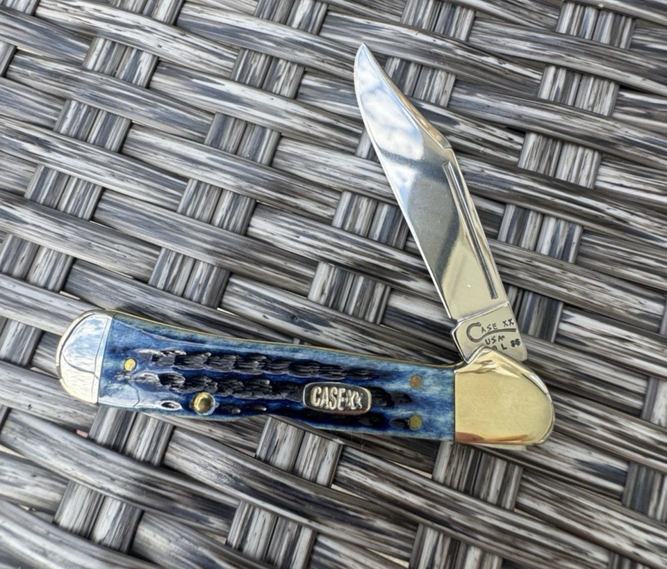 1999 CASE XX MINI COPPERLOCK KNIFE - NAVY BLUE JIGGED BONE HANDLES ...