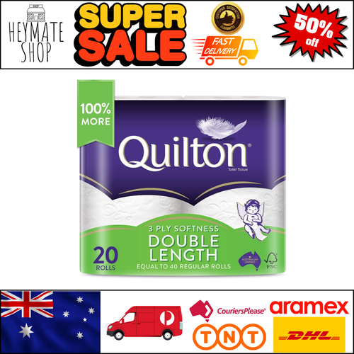 20 Rolls Toilet Paper Deluxe Quilton 3 Ply Double Length Large Roll ...