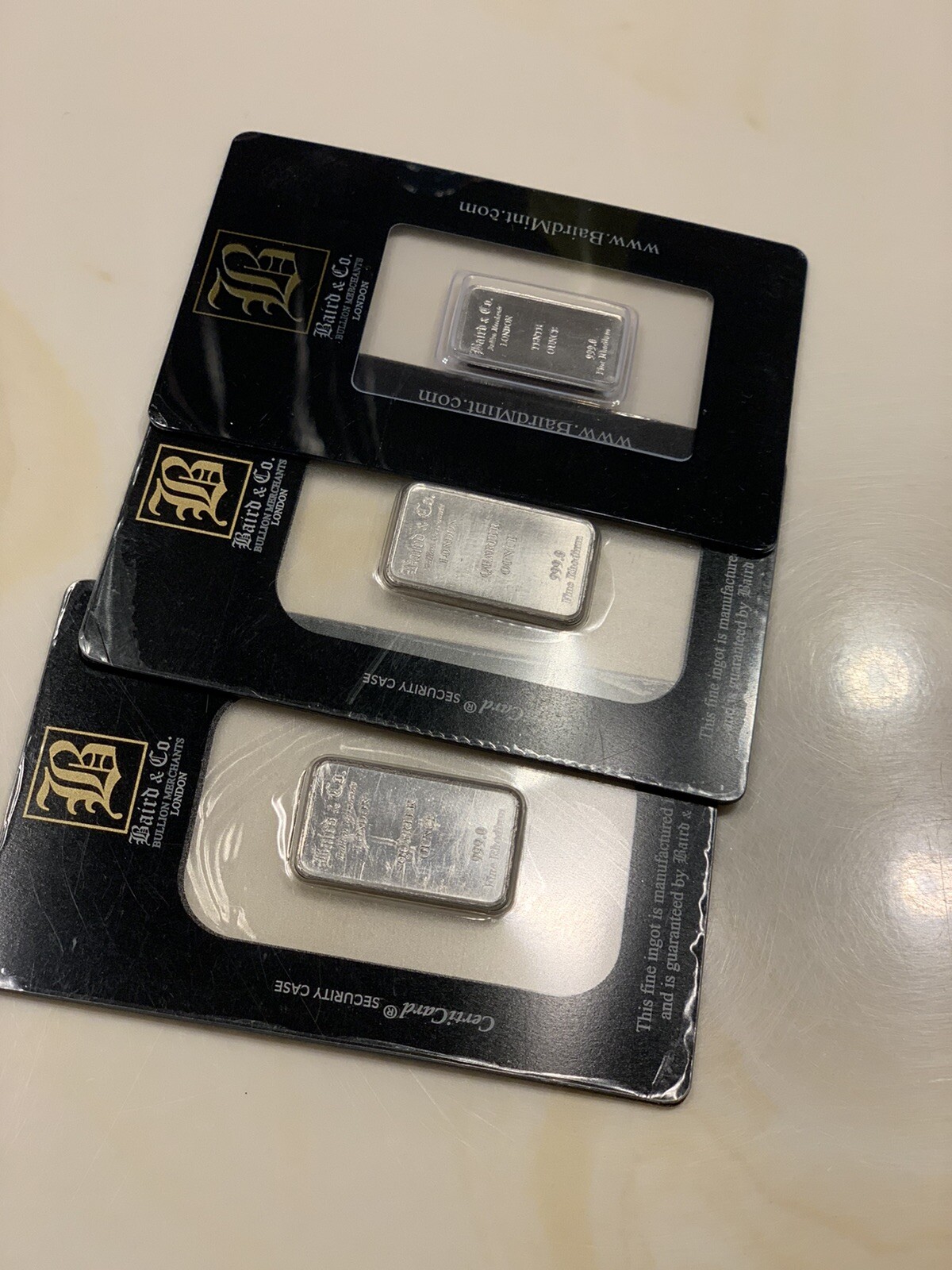 Rhodium 1/10 th oz. Baird Mint Rhodium Bar- Sealed in Assay Card -999.0 ...