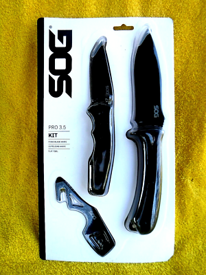 NEW! 4pk SOG PRO 3.5 KIT! 1 FIXED & 1 FOLDING KNIFE + FLAT TOOL W ...