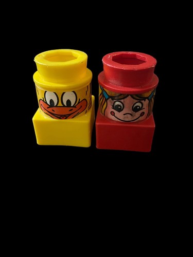 VTG 1984-86 Ritvik Mega Bloks 2 Sided Figures Lot Of 2 Girl/boy Duck ...
