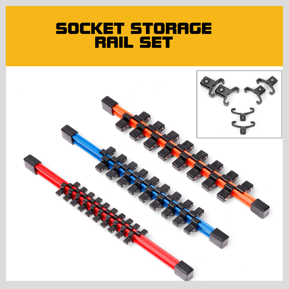 1/4" 3/8" 1/2” 3 Piece Double Sided Socket Organizer Socket Wrench ...