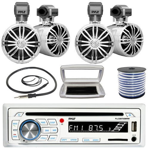 Pyle 1-DIN Marine CD Receiver W/White Cover, 4x 3.5’’ Off-Road Chrome ...