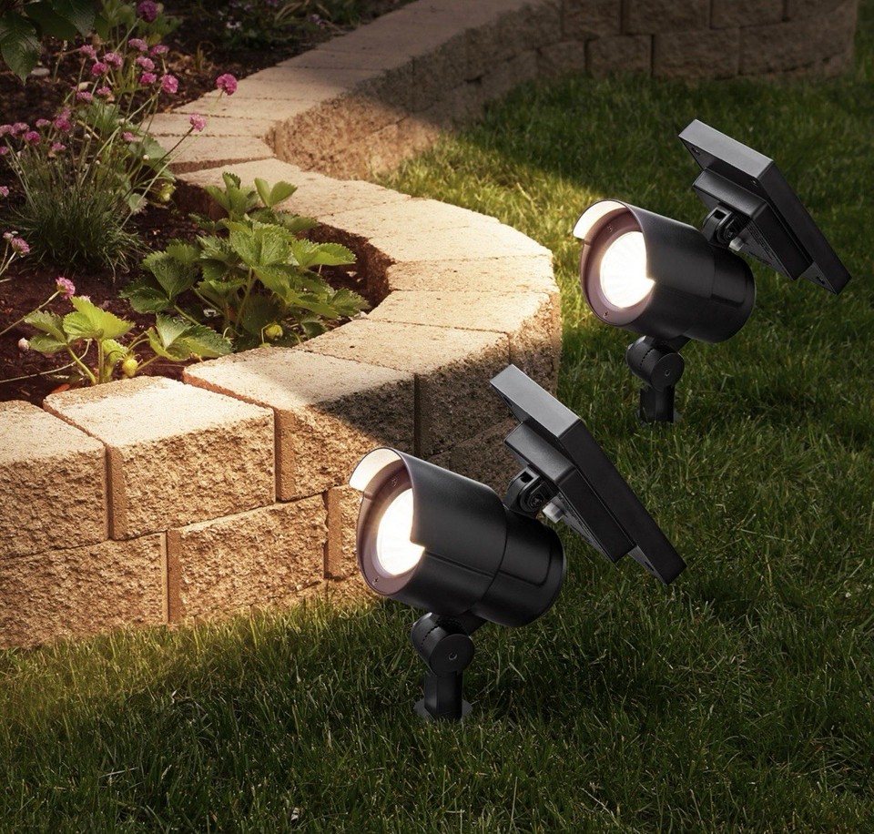 Member's Mark 2-Piece LED Solar Spot Lights - Matte Black | eBay