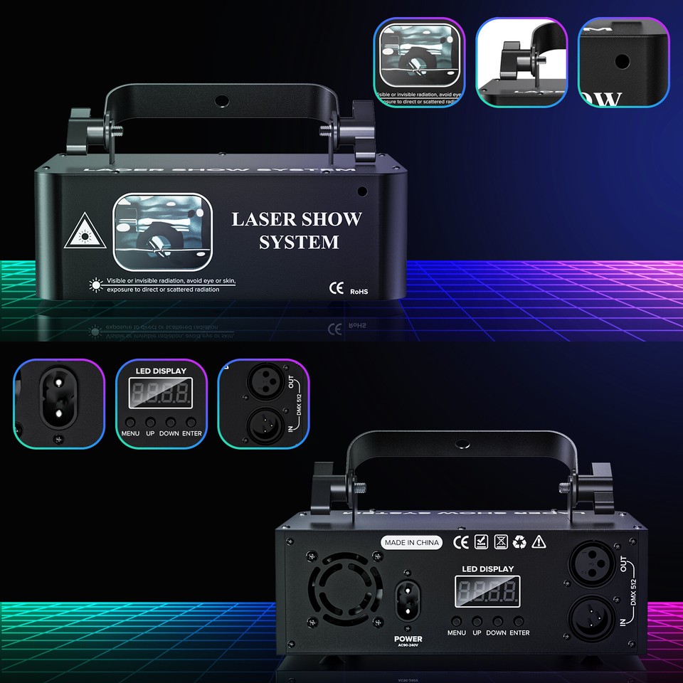 500mW DMX LED RGB Laser Beam Scanner Projector DJ Disco Party Stage ...
