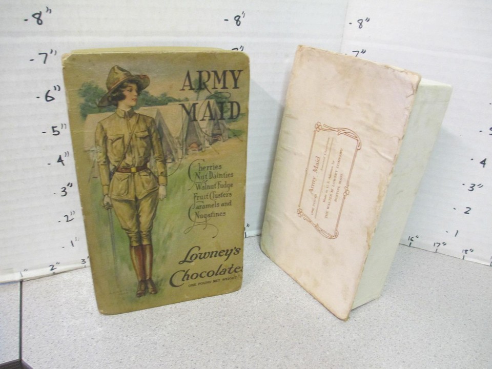 candy box 1917 ARMY MAID Lowney chocolate WWI Archie Gunn pinup female ...