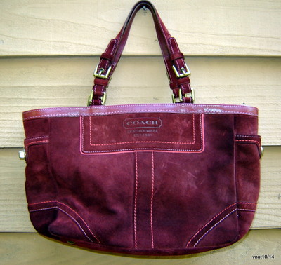 COACH burgandy-red suede Hampton Bordaux LEATHERWARE #8B03~original sak ...
