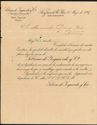 ANTIQUE MAILED LETTER / DOCUMENT / SOBRINO DE IZQUIERDO / SJ PUERTO ...