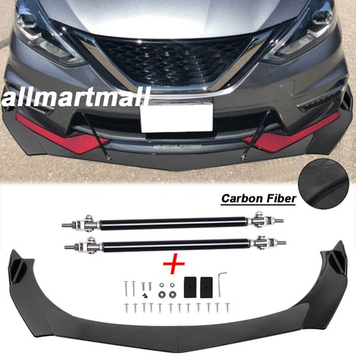 CARBON Fiber Front Bumper Lip Sharp Splitter Strut Rod for Nissan ...