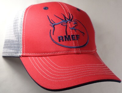 Hat Cap Licensed RMEF Rocky Mountain Elk Foundation Red White Mesh ...