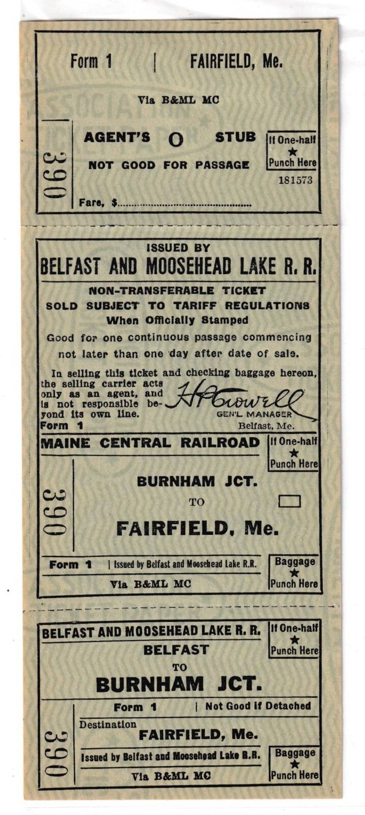 BELFAST & MOOSEHEAD LAKE RR. Interline Ticket ( unused ) | eBay