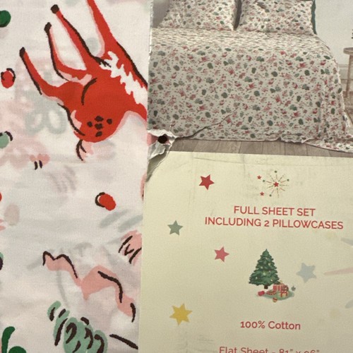Cath Kidston Full Sheet Set Ditsy Deer Pink White Christmas Flat Fitted ...