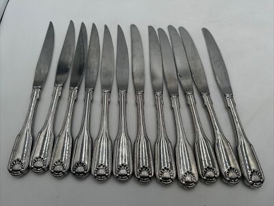 ONEIDA STAINLESS FLATWARE *CLASSIC SHELL* Lot Of 12 DINNER KNIVES CUBE ...