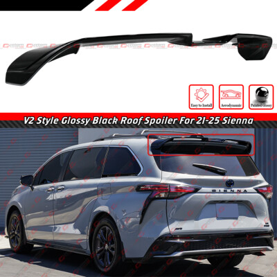 FOR 2021-2026 TOYOTA SIENNA V2 GLOSS BLACK REAR ROOF TOP SPOILER WING ...