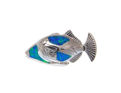 INLAY OPAL HAWAIIAN HUMUHUMUNUKUNUKU APUA FISH SLIDE PENDANT 925 ...