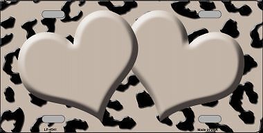 Tan Black Cheetah With Tan Center Hearts Metal Novelty License Plate ...