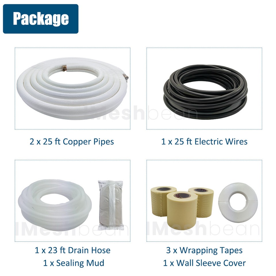 Ductless Mini Split Line Set 25ft/50ft Insulated AC Copper Line Kits w ...