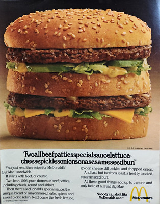 McDonalds Big Mac Print Ad Ephemera Wall Art Decor | eBay