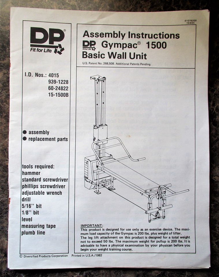 DP GYMPAC 1500 WEIGHT LIFTING EXERCISE MACHINE ASSEMBLY INSTRUCTIONS ...