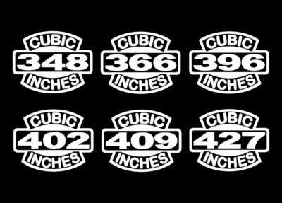 2 BBC V8 ENGINE DECALS 348-366-396-402-409-427 BIG BLOCK RAT MOTOR GM ...