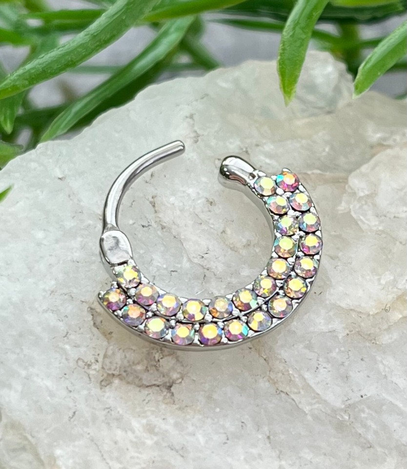 1pc Lined Paved Gems Septum Clicker 316L Surgical Steel 16g Nose Ring ...