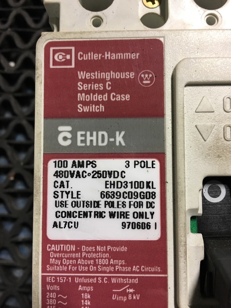 Cutler-Hammer EHD-K Switch EHD3100KL 100 Amps 3P 480V | eBay