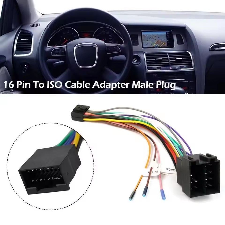 16Pin ISO Car Radio Wire Cable Wiring Harness Stereo Adapter Male Plug ...