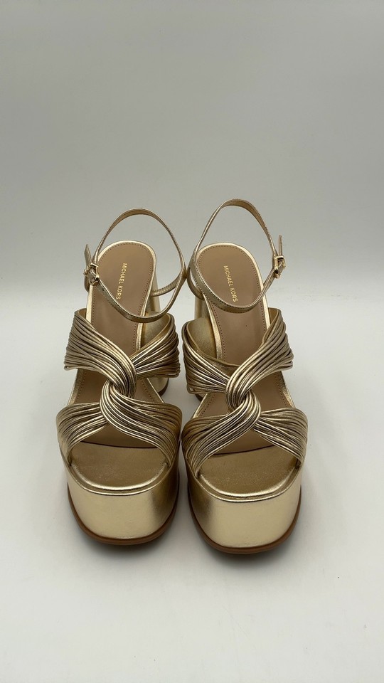 Michael Kors Women Alessia Metallic Platform Sandal Shoes Pale Gold 9.5 ...