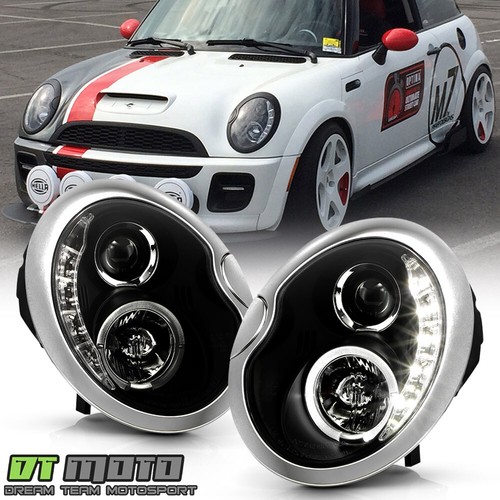 Black 2002-2006 Mini Cooper Projector Headlights w/DRL LED Daytime ...