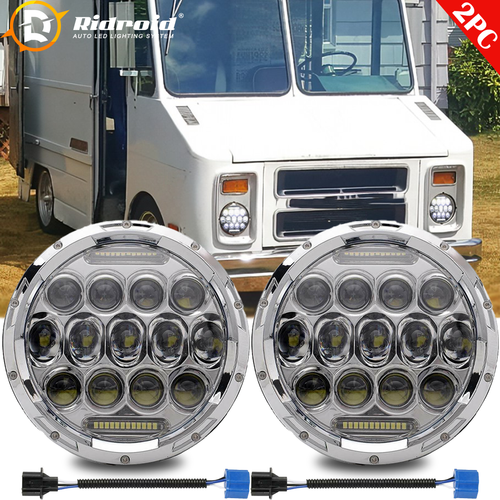 Pair 7" Round Sealed Beam LED Headlights H4 Fit 1960-2005 chevrolet P10 ...