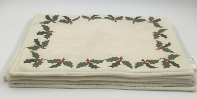 St. Nicholas Square Holly Border Embroidered Place Mats Set Of (6 ...