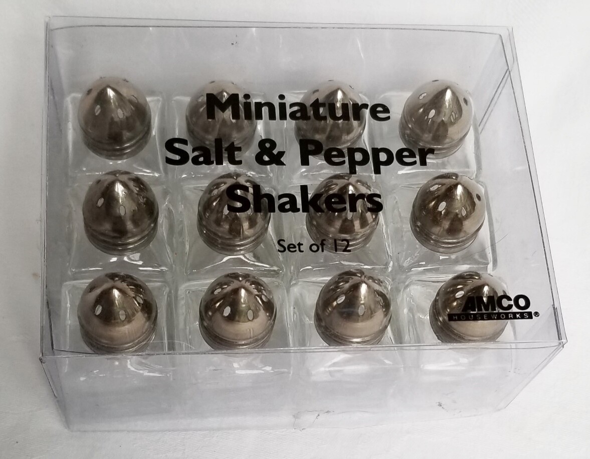Set of 12 Mini SALT & PEPPER Shakers GLASS - Stainless 2-1/8" x 1-1/8 ...