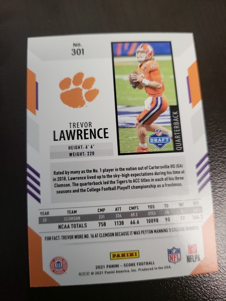 2021 Score Trevor Lawrence RC card #301 | eBay