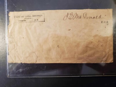 1880's free frank envelope with signature of Senator John McDonald of ...