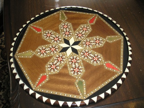 Vintage Inlaid Artwork Lacquered Round Serving Tray/Wall Decorative Art ...