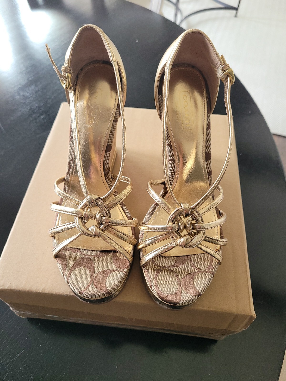 Coach Joslin Metallic Kid Light Gold Wedge Sandals 6.5 - Gem