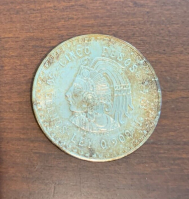 (1) 1948 Mexico 5 Pesos 90% Silver Coin 30 Grams Aztec Ruler Cuauhtemoc ...