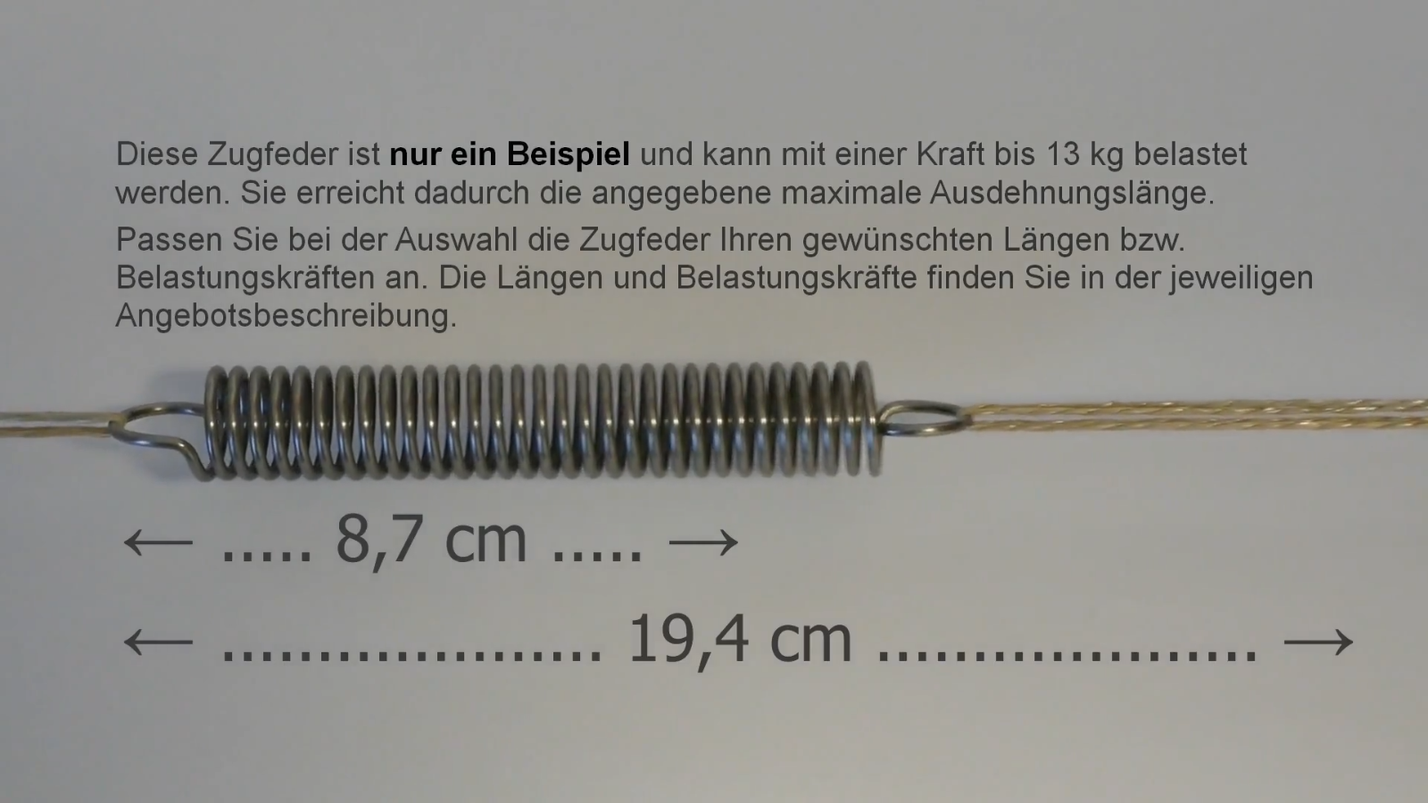 Zugfeder aus Federstahl, Spannkraft/max. Last 27,5 kg bis 116 kg, Länge ...