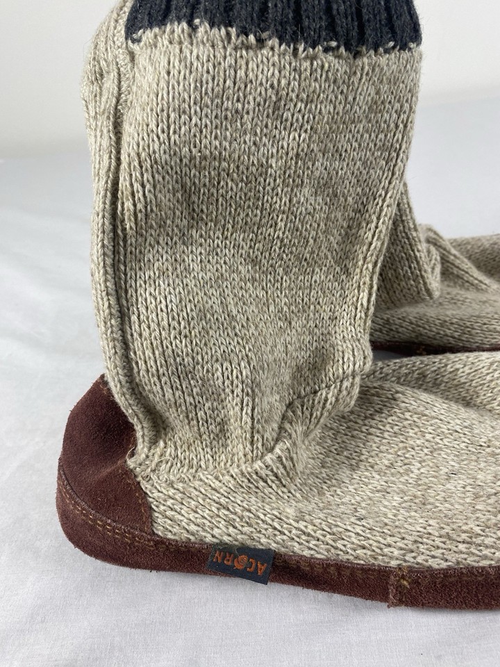 Mens Acorn Wool Blend Slipper Socks Size 9-10 Leather Trim Rubber Soles ...
