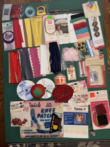 VTG Sewing Notions Lot, Tomato Pincushion, Pins, Bias Hem Tape, Bobbins ...