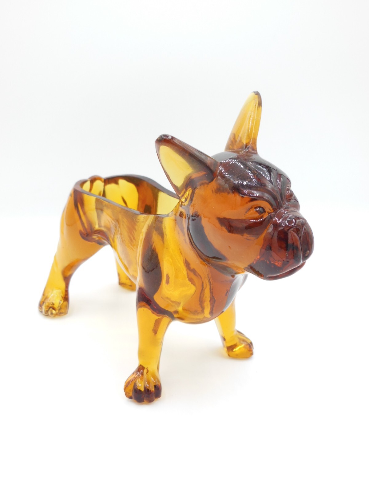 Antique CO-OPERATIVE FLINT Amber Glass Dog Candy Dish 570, Frenchie ...