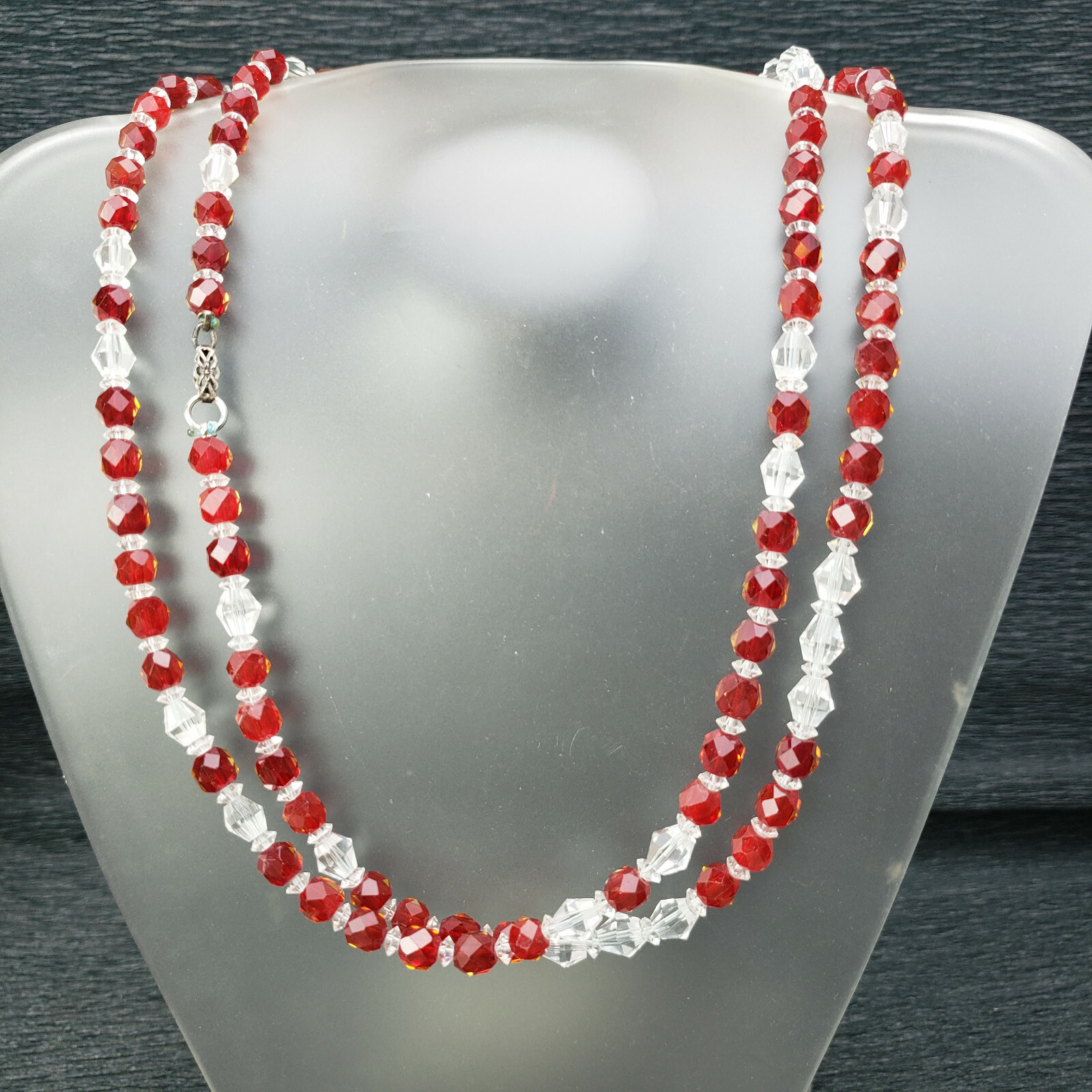 Vintage Two Tone Red Amber Hand Cut Crystal Necklace … - Gem