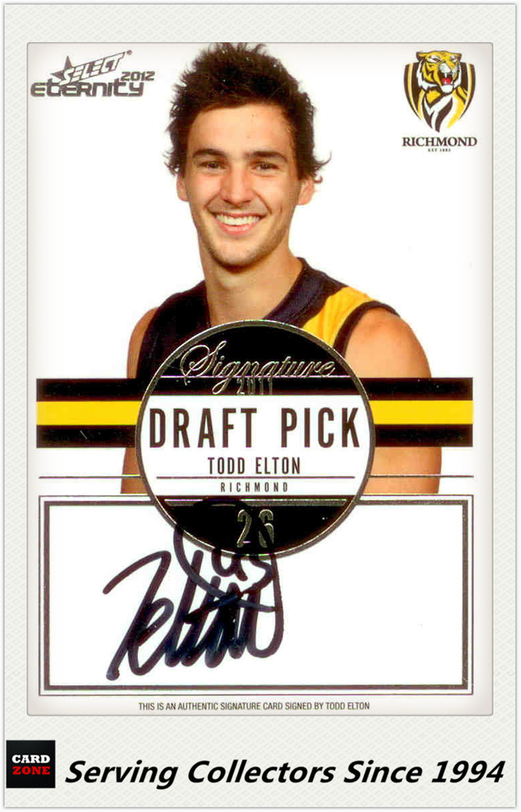 2012 Select AFL Eternity Draft Pick Signature Card DPS16 Todd Elton ...