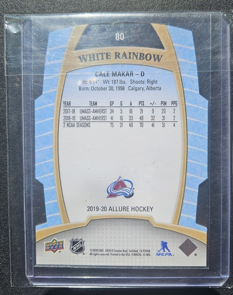 Cale Makar Rookie 2019-20 Upper Deck Allure White Rainbow RC Avalanche ...